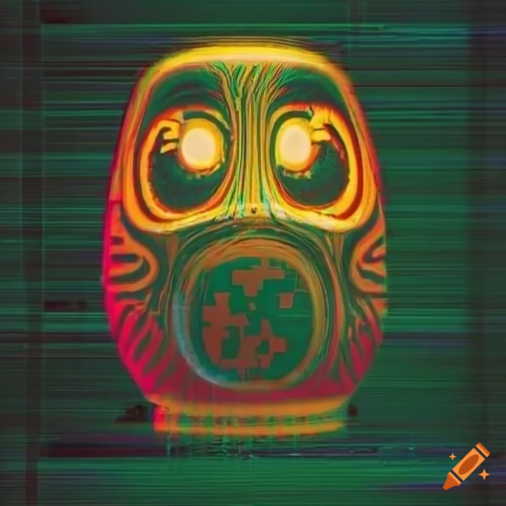 Double exposure of a japanese daruma doll and vhs glitch on Craiyon