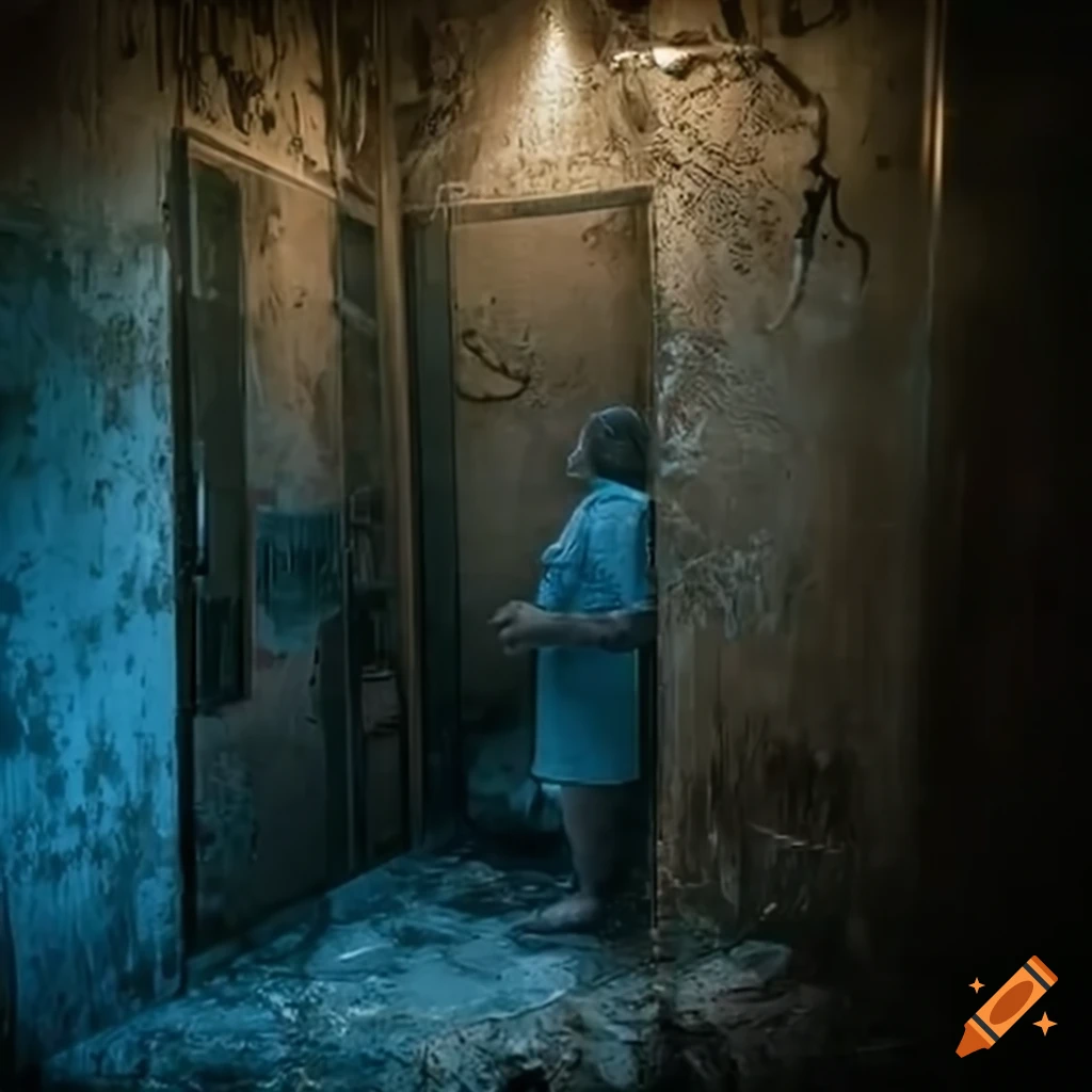 Man in a futuristic post-apocalyptic shower on Craiyon