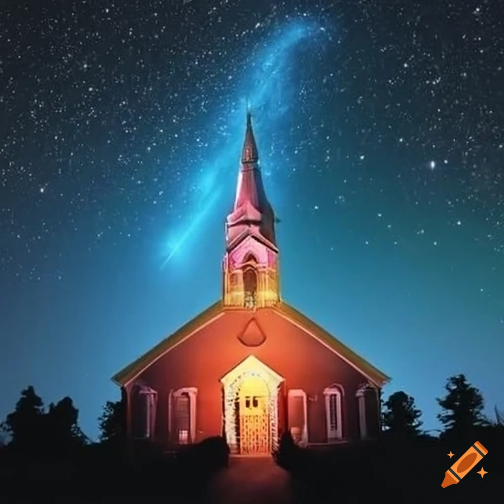 Crowd of people worshiping a star-powered church on Craiyon