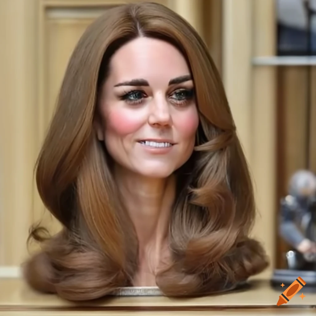Styling head for kate middleton with long hair in a store on Craiyon