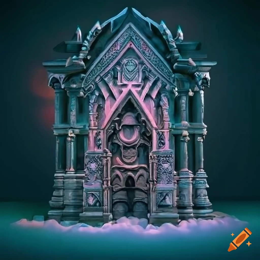 Detailed architectural carving artwork with zelda game motif