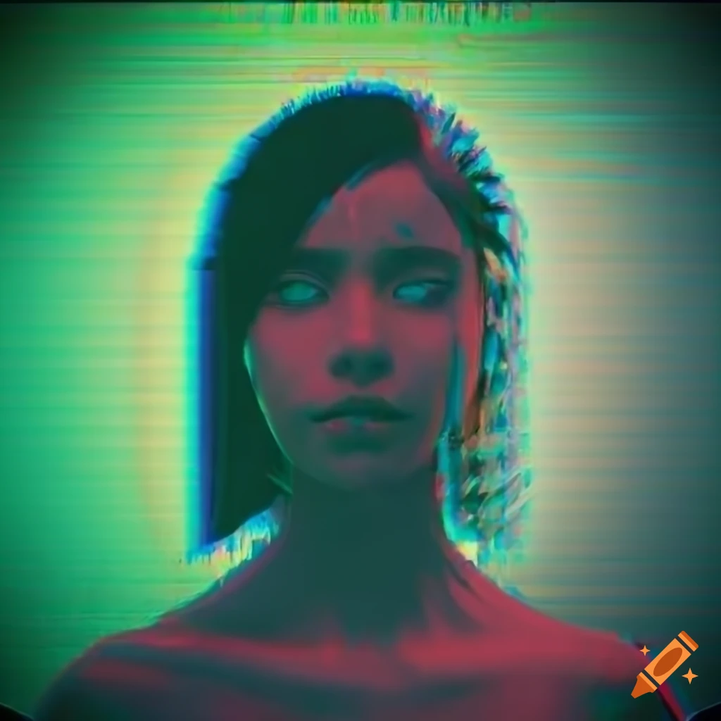 Double exposure of a manga face with glitchy grunge textures on Craiyon
