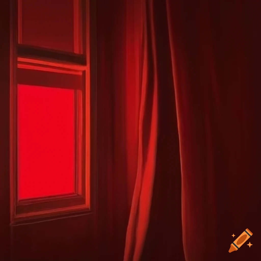 Red aesthetic with a window and curtain on Craiyon