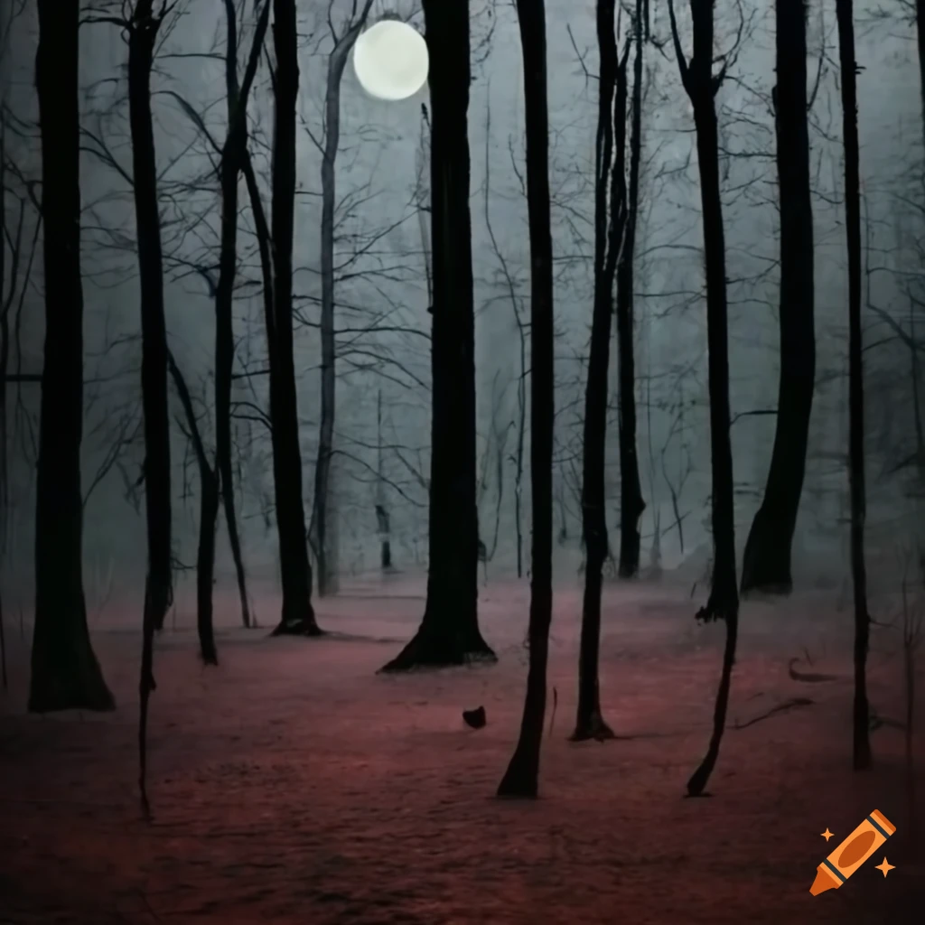 Spooky forest clearing under the full moon on Craiyon