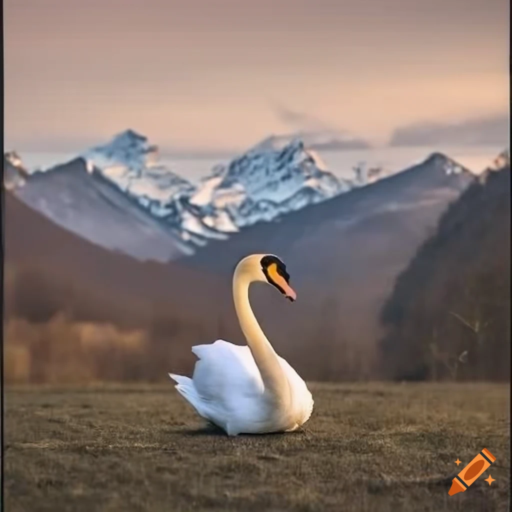 Illustration of a swan and mountains on Craiyon