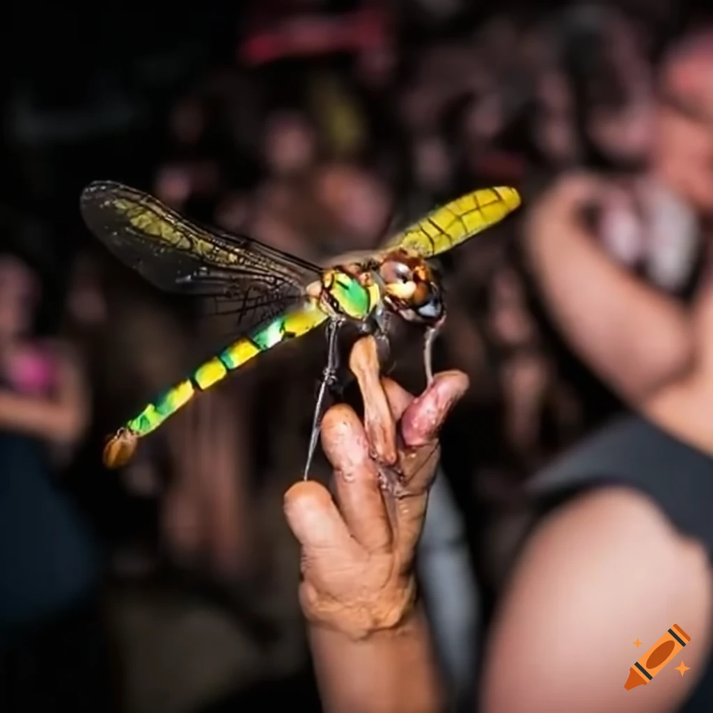 Dragonfly moshing in a concert crowd on Craiyon