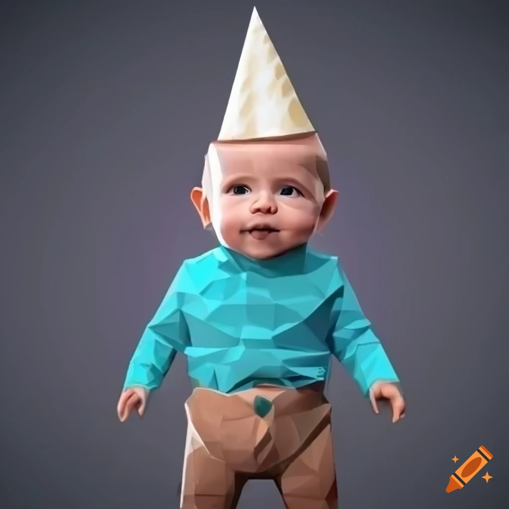 Low poly baby boy with a birthday hat on Craiyon