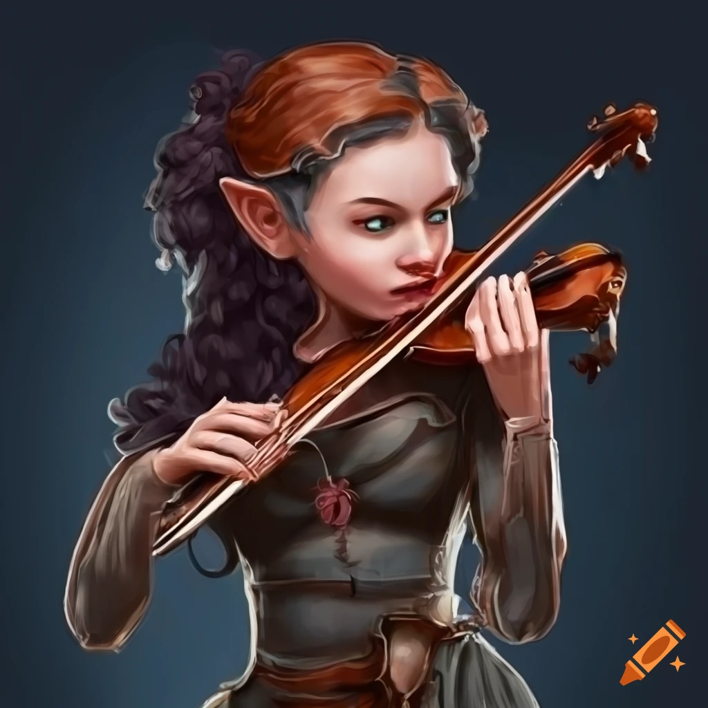 Illustration of a female halfling bard playing violin on Craiyon