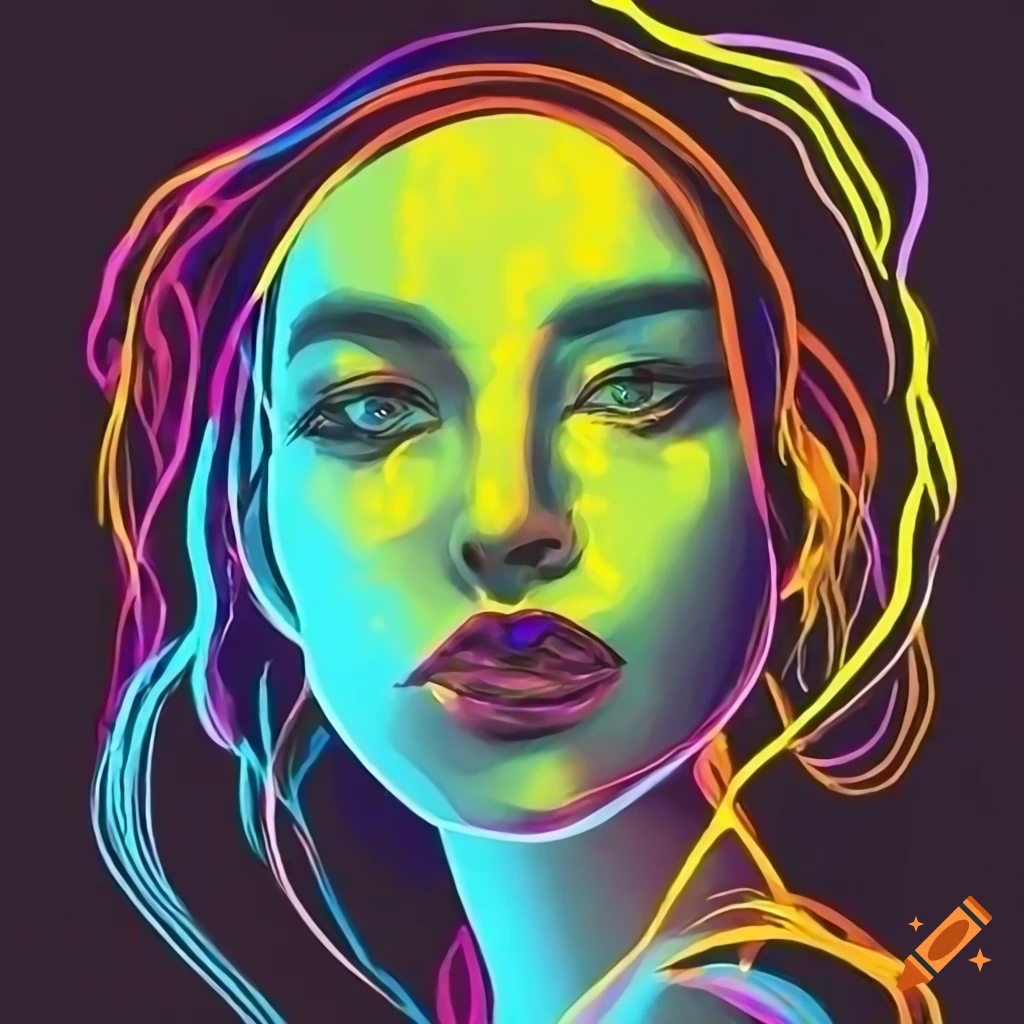 Neon drawing of a woman on black background