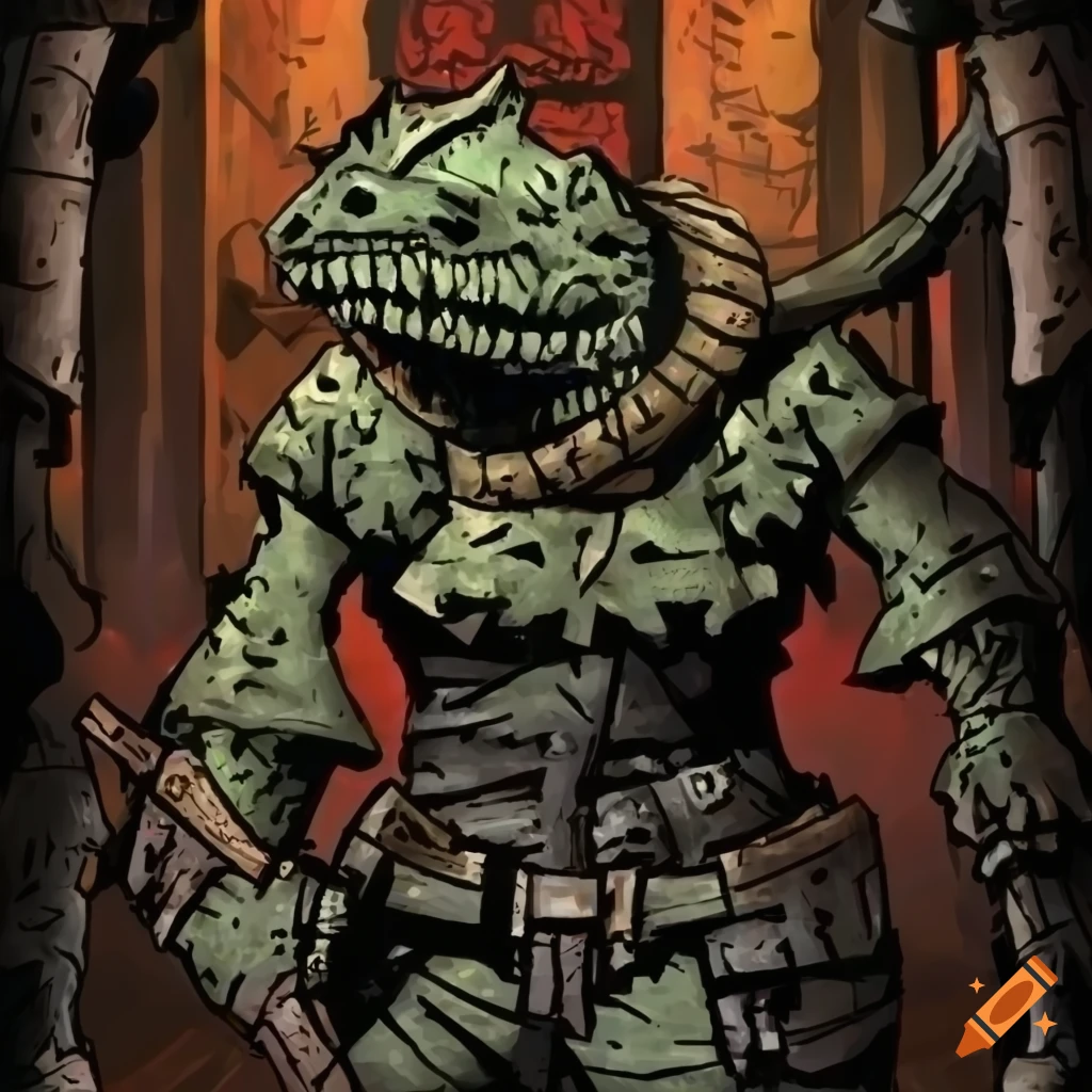 Fantasy artwork of a lizard with bone harness on Craiyon