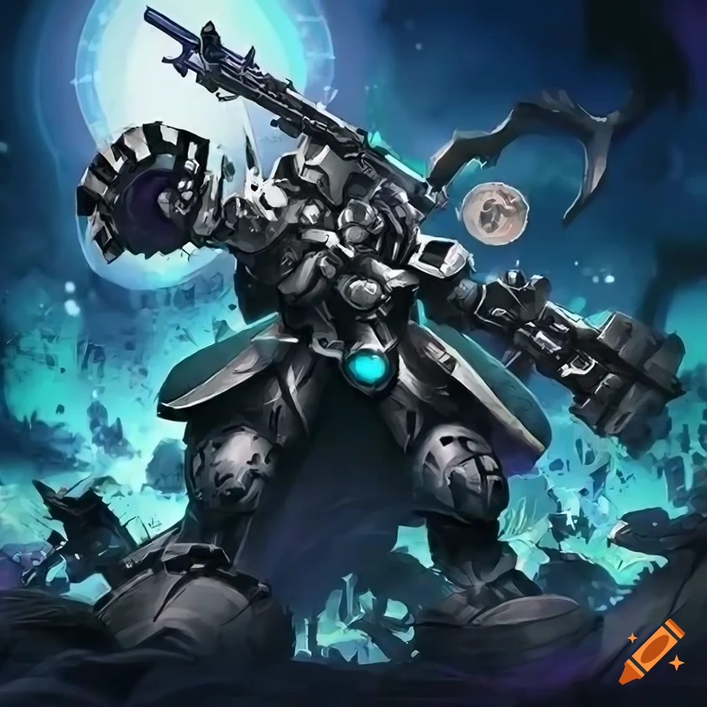 Machine warrior with guns in fantasy anime art style on Craiyon