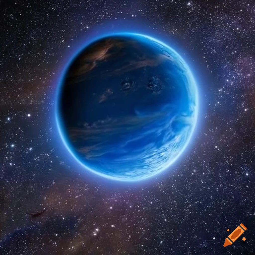 Water planet surrounded by stars on Craiyon