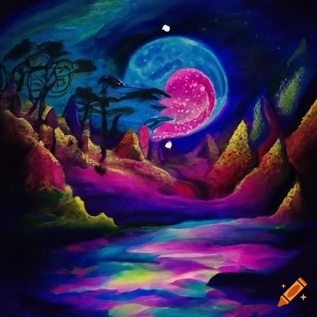 Color pencil sketch of an enchanted night scene