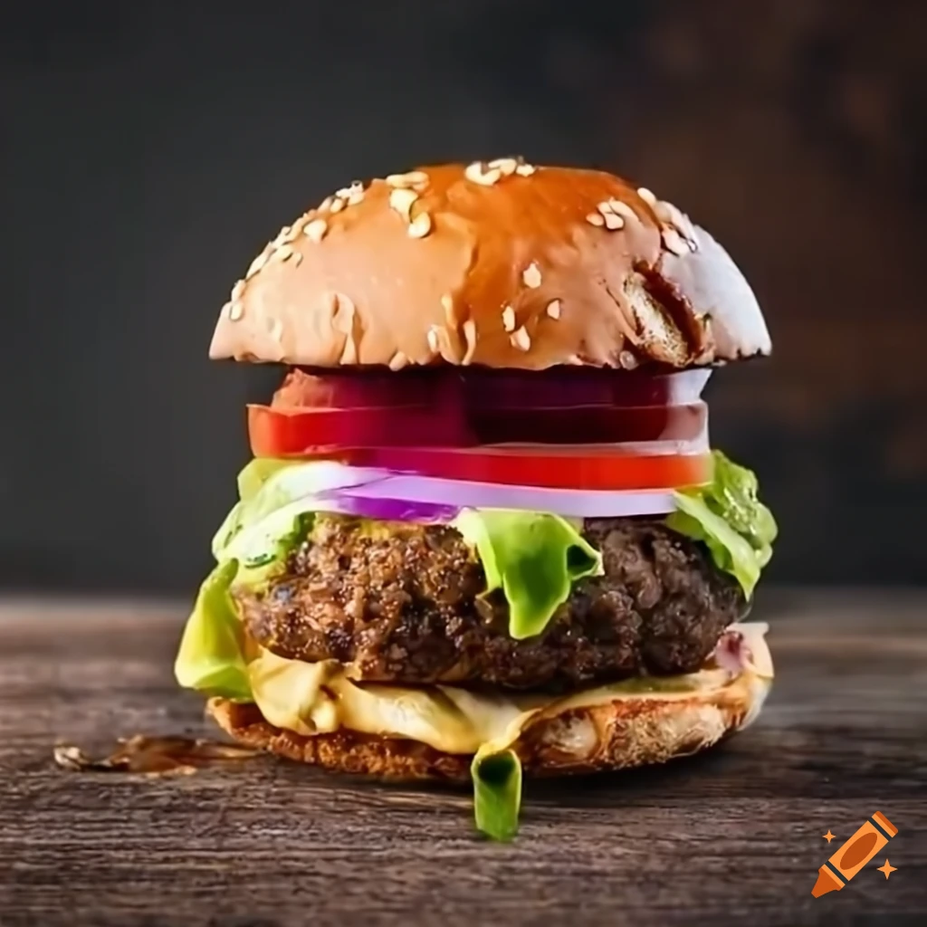 Delicious spicy black bread burger on Craiyon