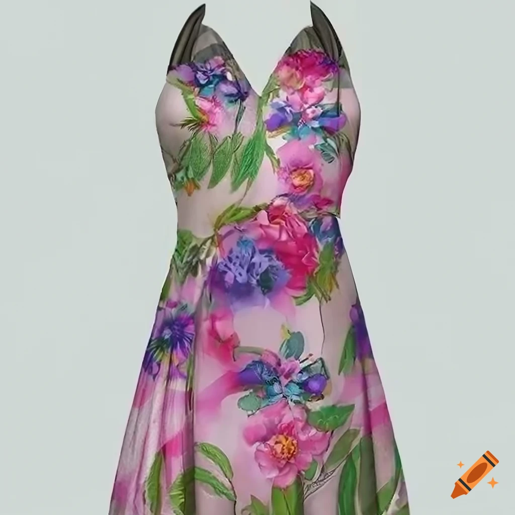 Photorealistic 3d rendering of a floral mini halter dress