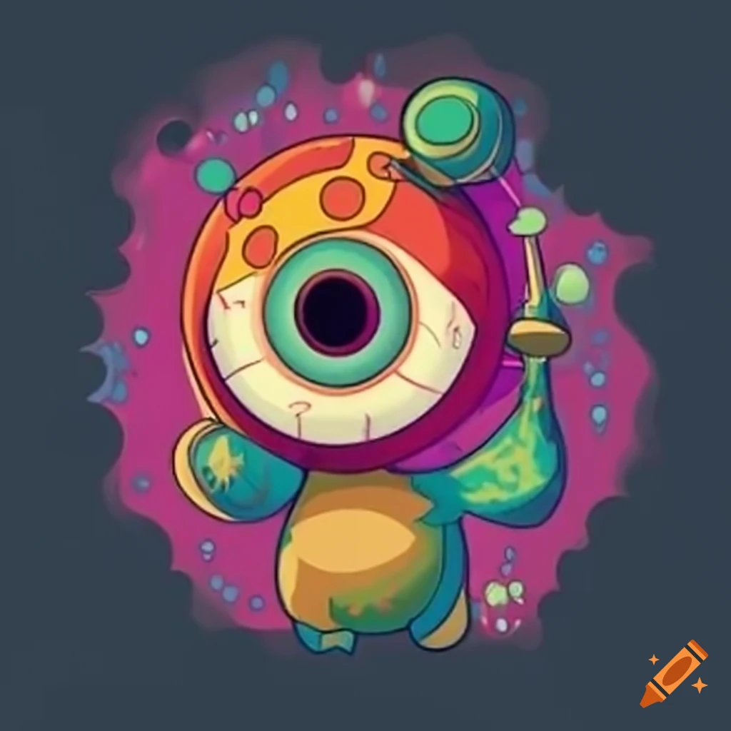 Cartoon eyeball pokemon with a magic wand on Craiyon