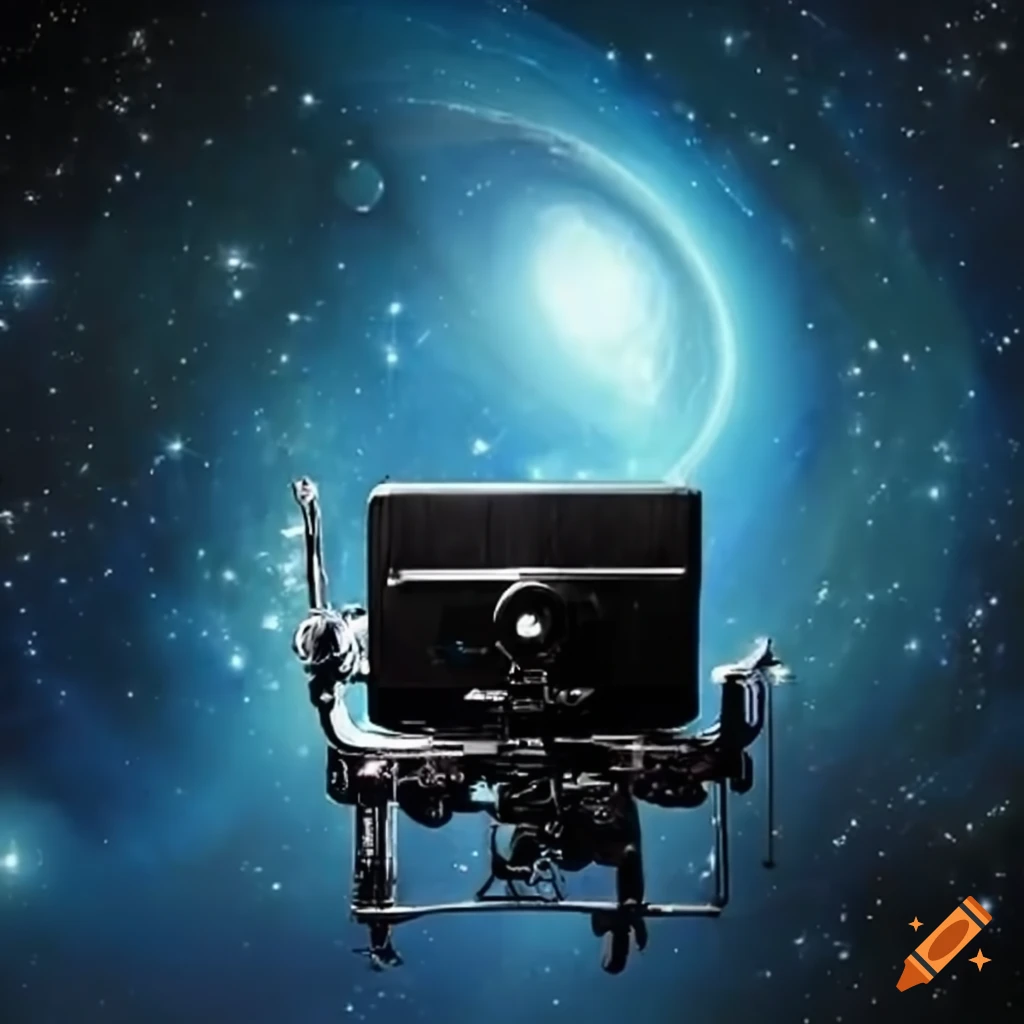 Epic space scene with floating vr headsets among stars on Craiyon