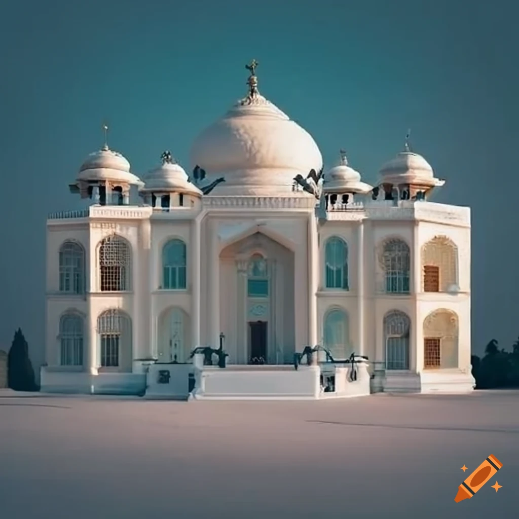 Frontal view of mahal white house in mediterranean architectural style