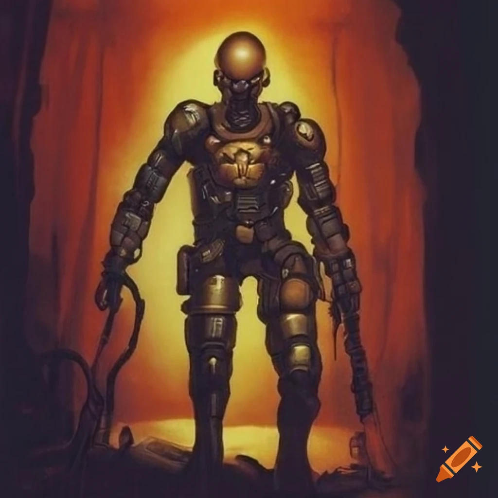 70s sci fi venusian cyborg super-soldier art on Craiyon