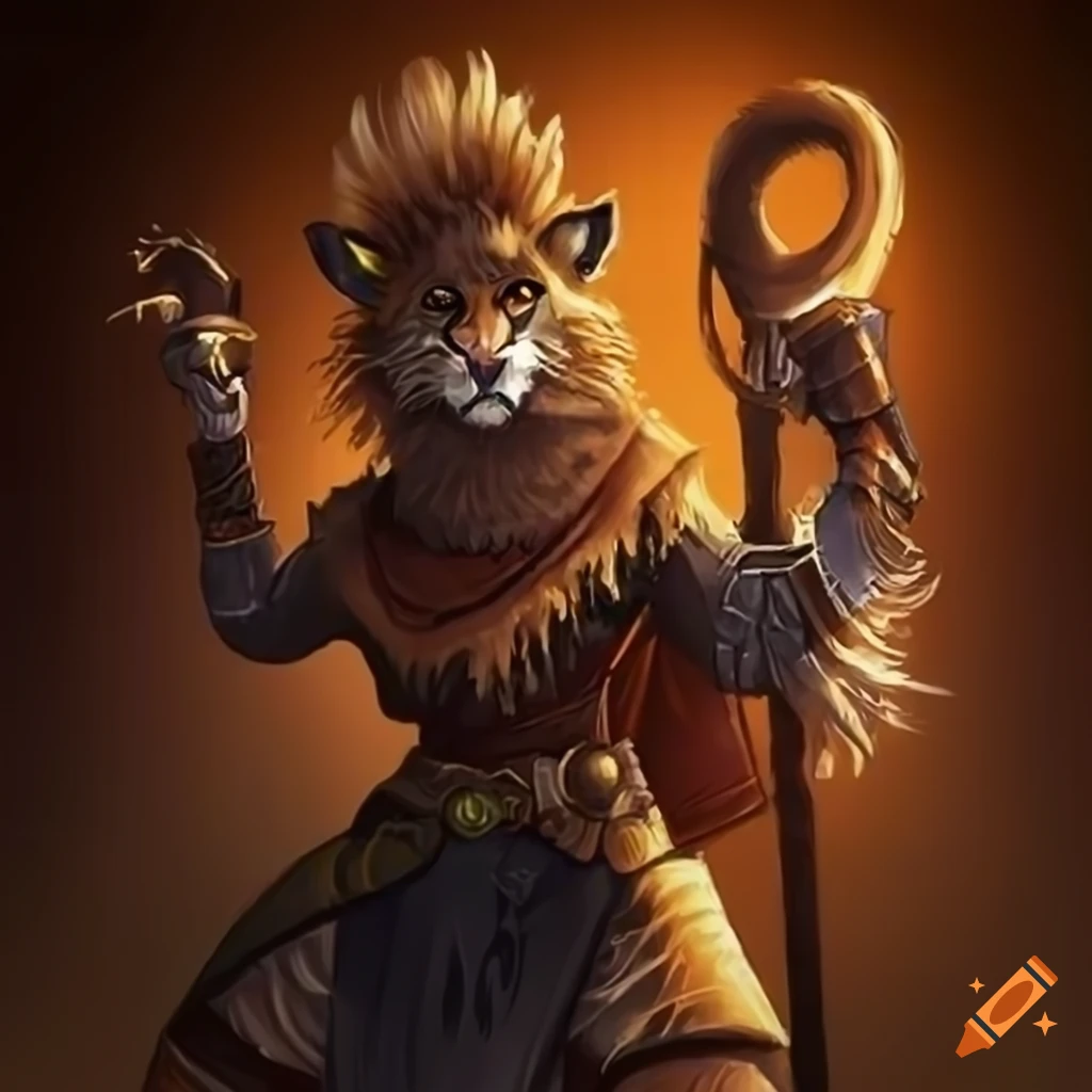 Digital art of a lion tabaxi cleric on Craiyon