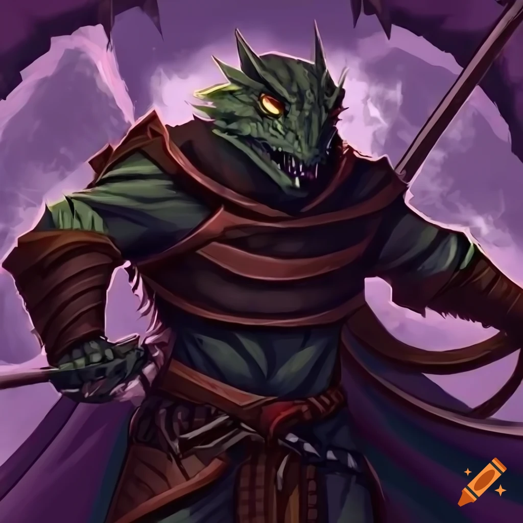 Illustration of a powerful lizard cleric in D&D on Craiyon