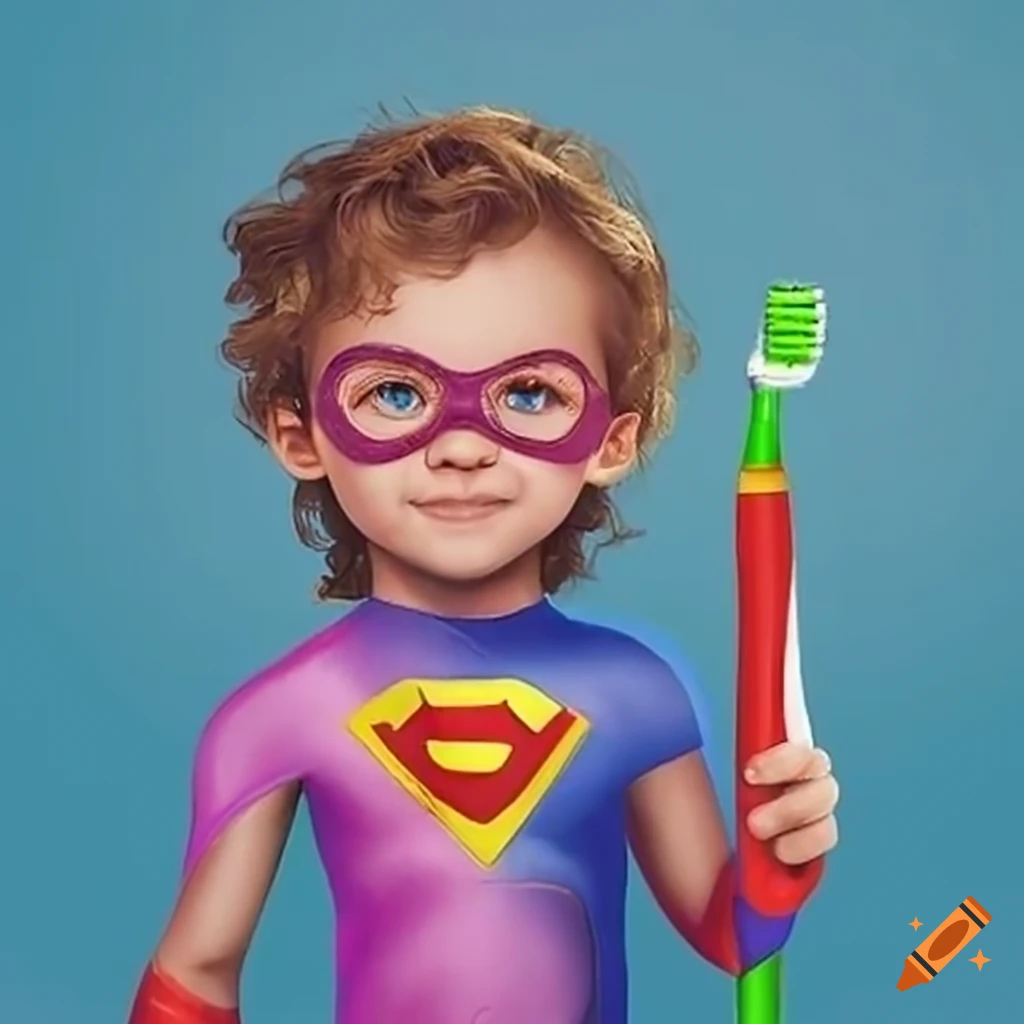 Kids as superheroes brushing their teeth on Craiyon