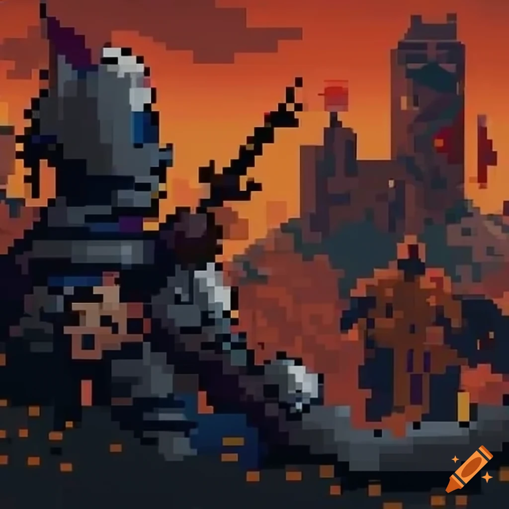 Pixel art of a medieval battle scene