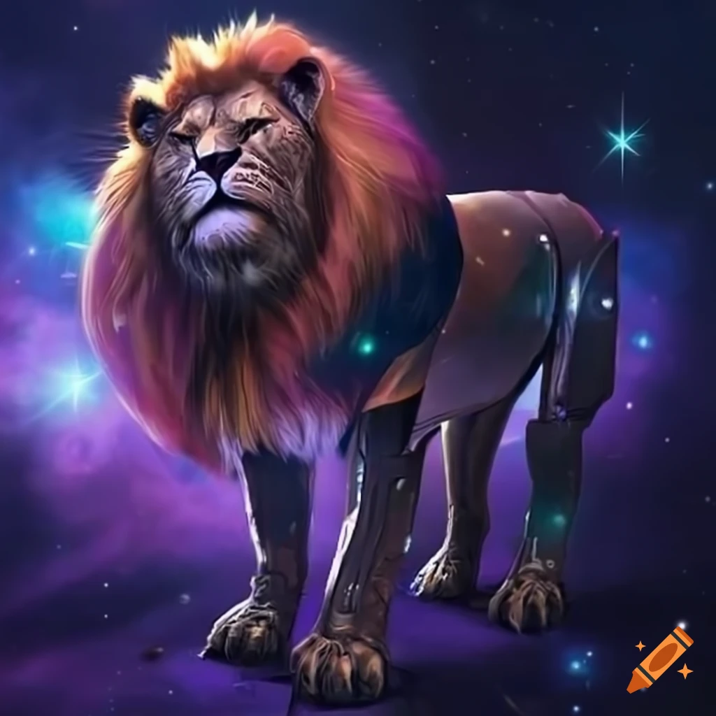 Cosmic lion in futuristic style