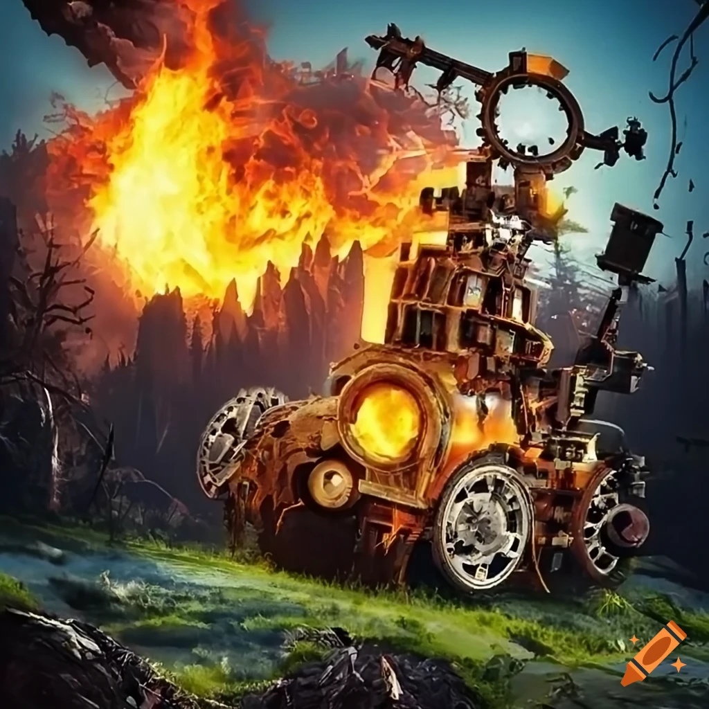 Digital artwork of a burning tree on a road on Craiyon