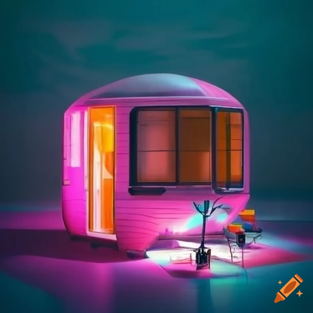 Retro futuristic modular pop up camper in scandinavian cyberpunk style on Craiyon