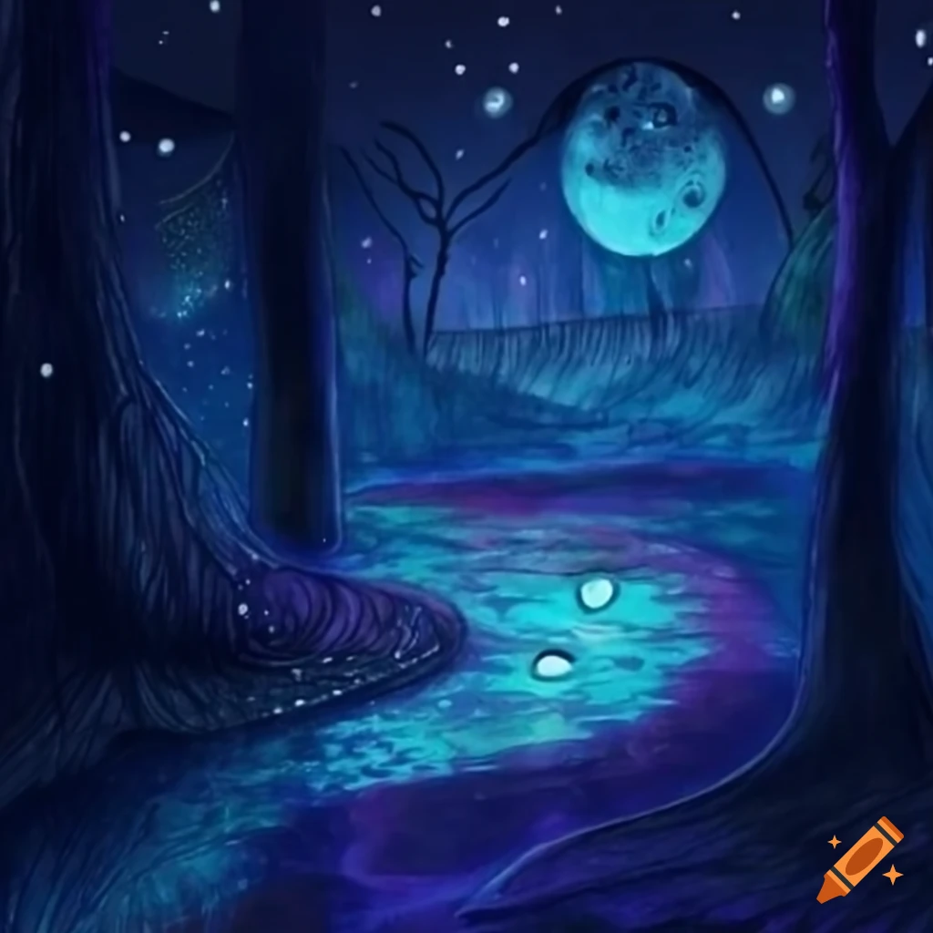 Color pencil sketch of an enchanted night scene