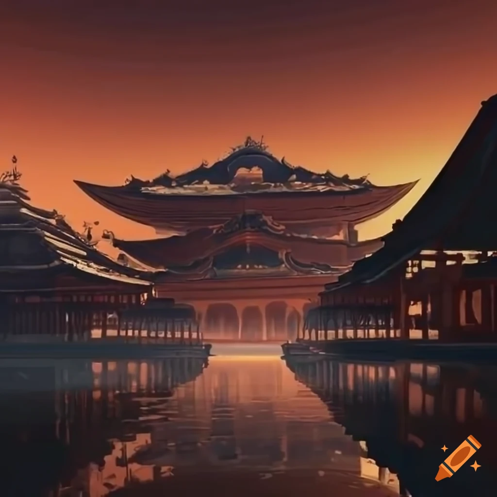 Japanese shinto temple under siege by zombie hordes in black and white ...