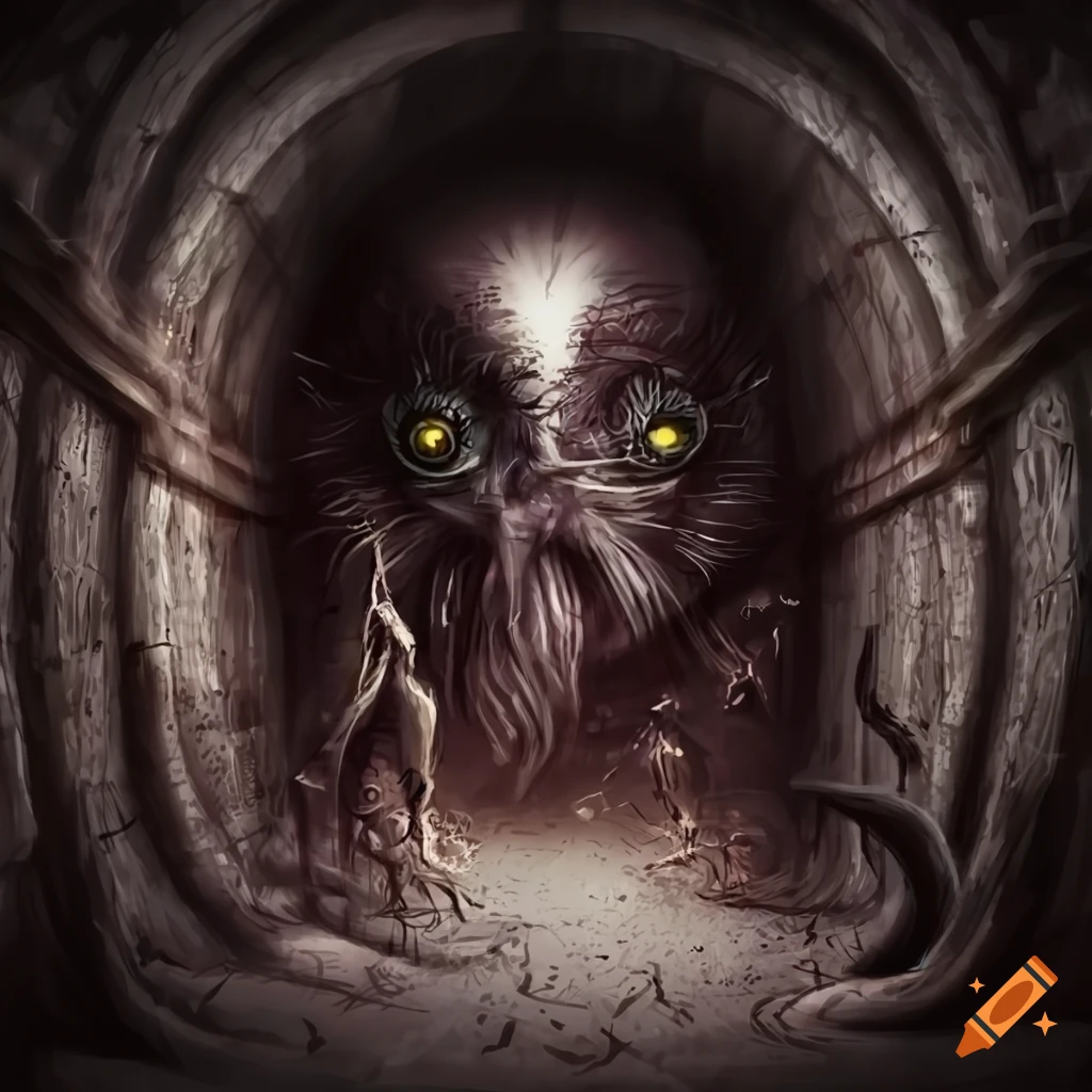 Image of evil rat people warriors in a creepy tunnel on Craiyon