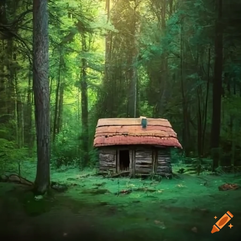 A hut in the forest surrounded by butterflies on Craiyon