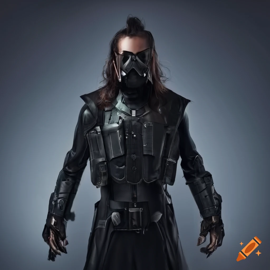 Futuristic fashion featuring a stylish man in black leather outfit on ...
