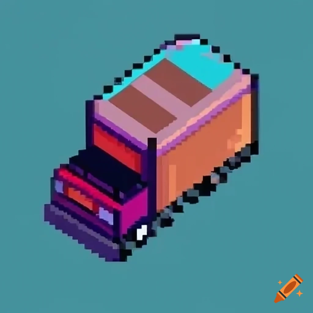 Colorful pixel art of a green dumpster with purple highlights on Craiyon