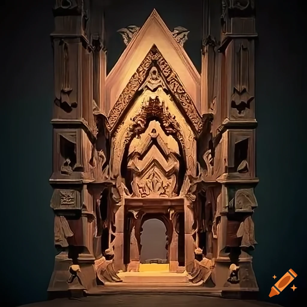 Detailed architectural stave carving in zelda game motif