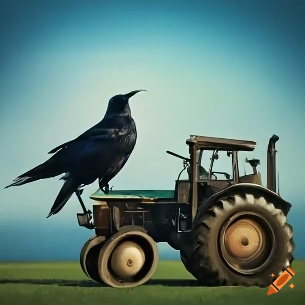 Funny image of a crow driving a tractor on Craiyon