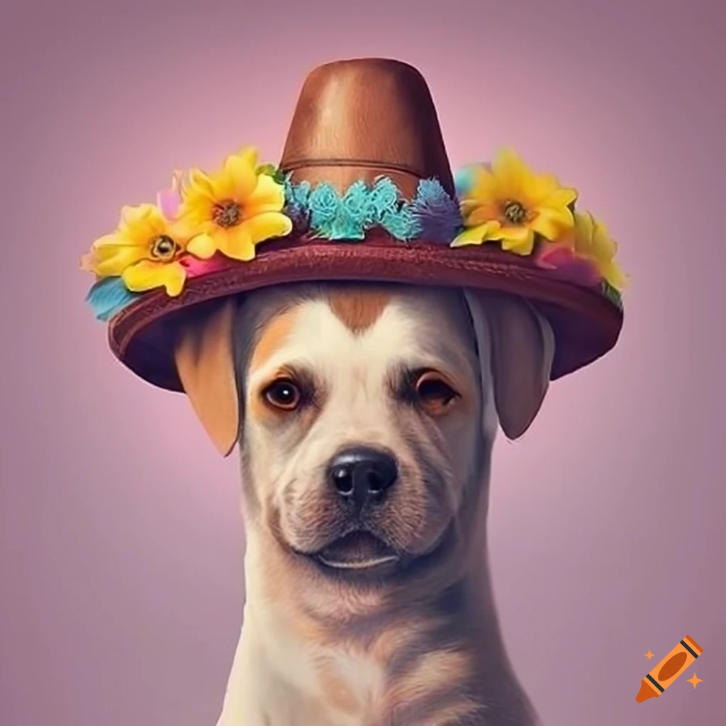 Perro con sombrero de flores