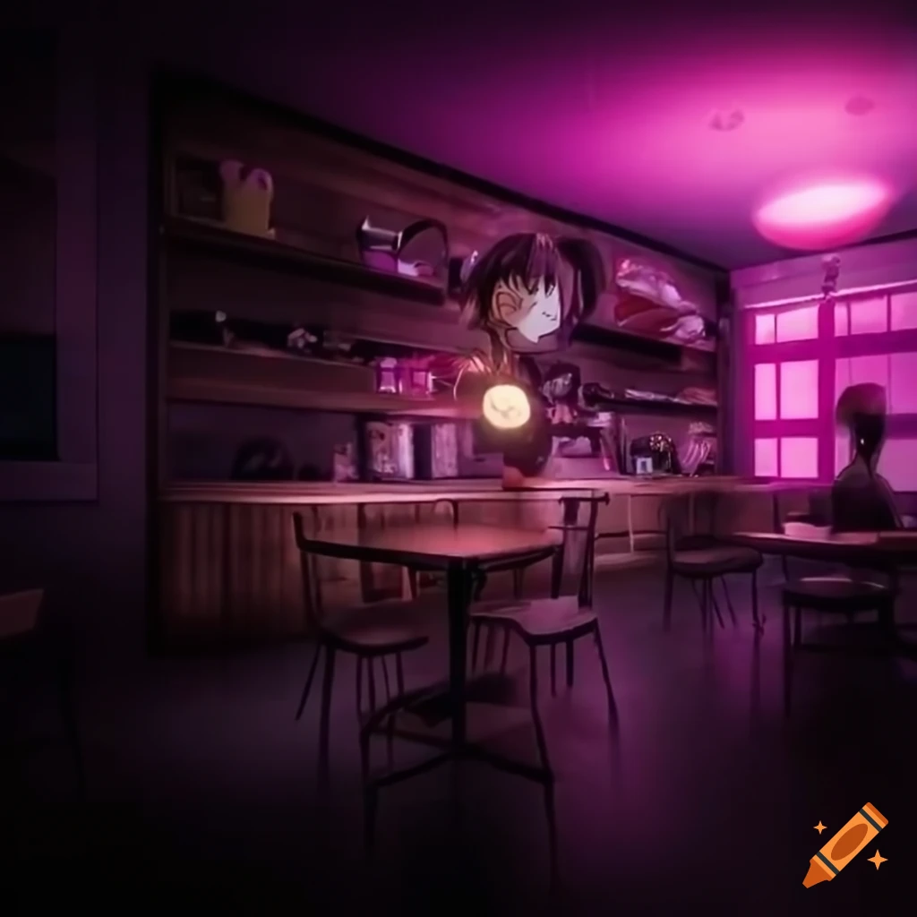 Illustration of a cozy anime cafe on Craiyon