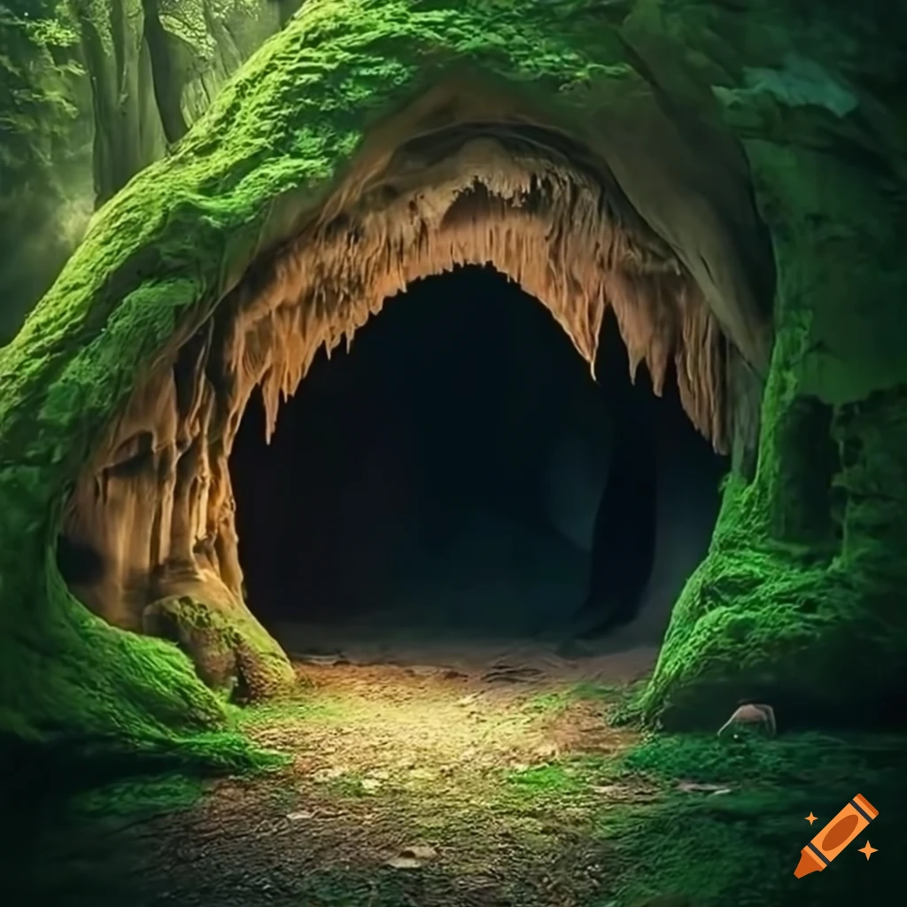 Photo of a cave in an enchanted forest on Craiyon