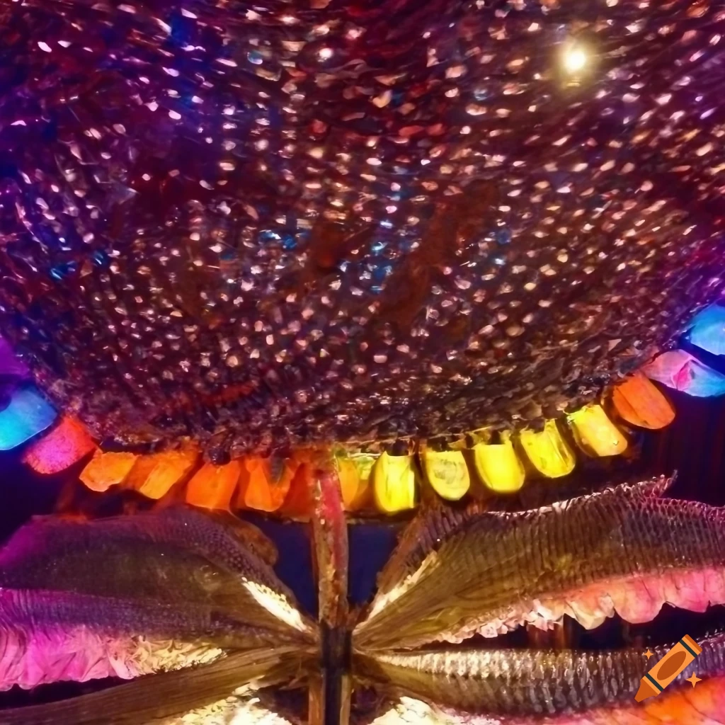 Conceptual art of dried fish dancing under disco lights