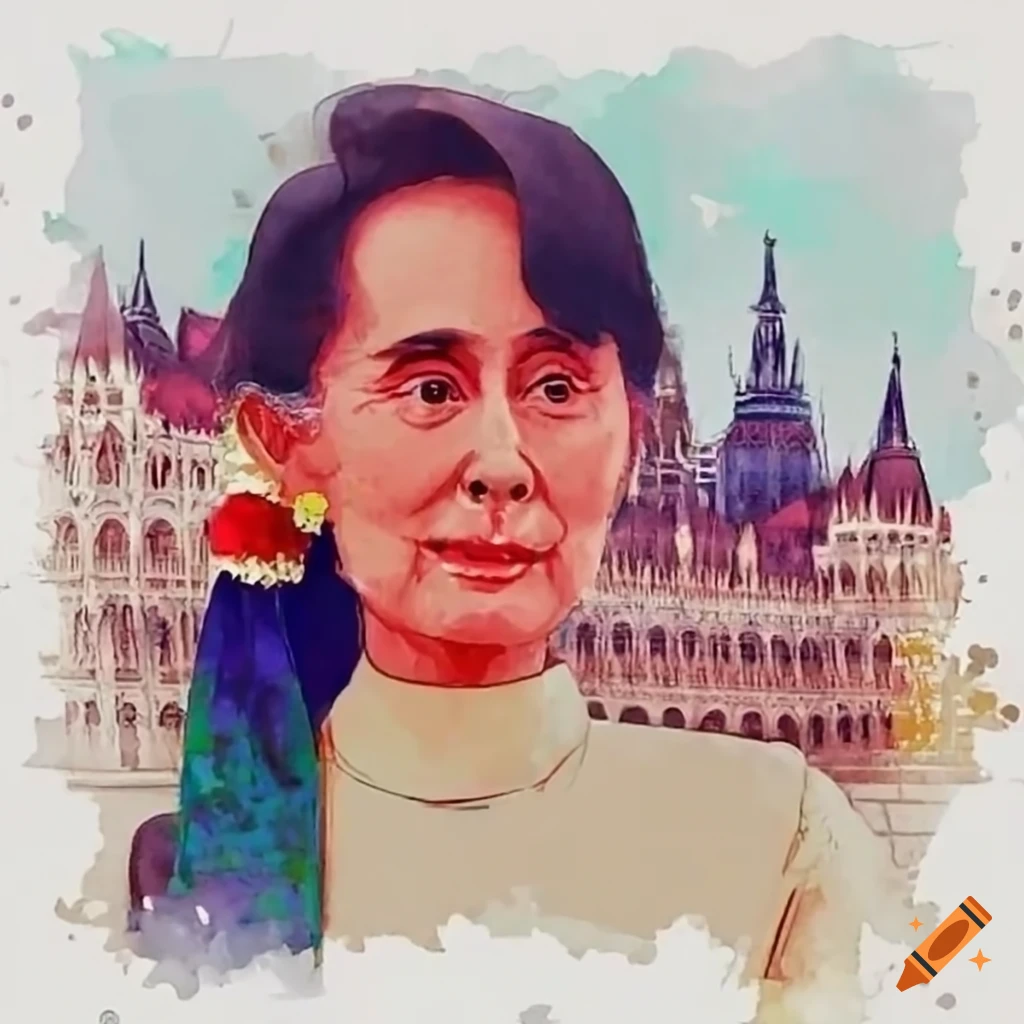 Aung San Suu Kyi with Budapest Parliament Building in the background on ...