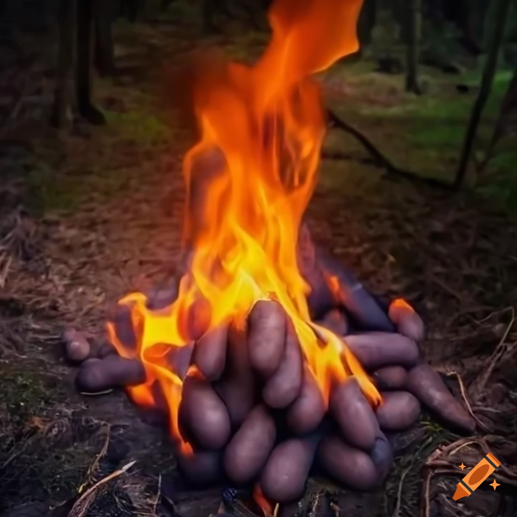 Hyperrealistic photo of a burning pile in nature on Craiyon