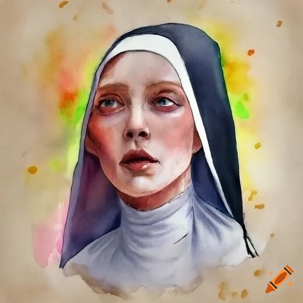 Oil pastel painting of a gentle nun on Craiyon