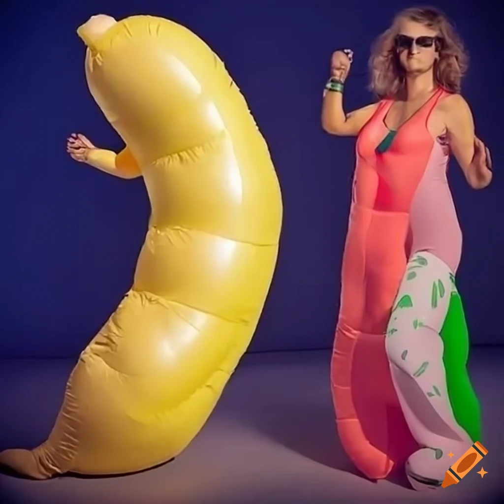 Person in zucchini outfit exercising with Adrienne Barbeau on Craiyon