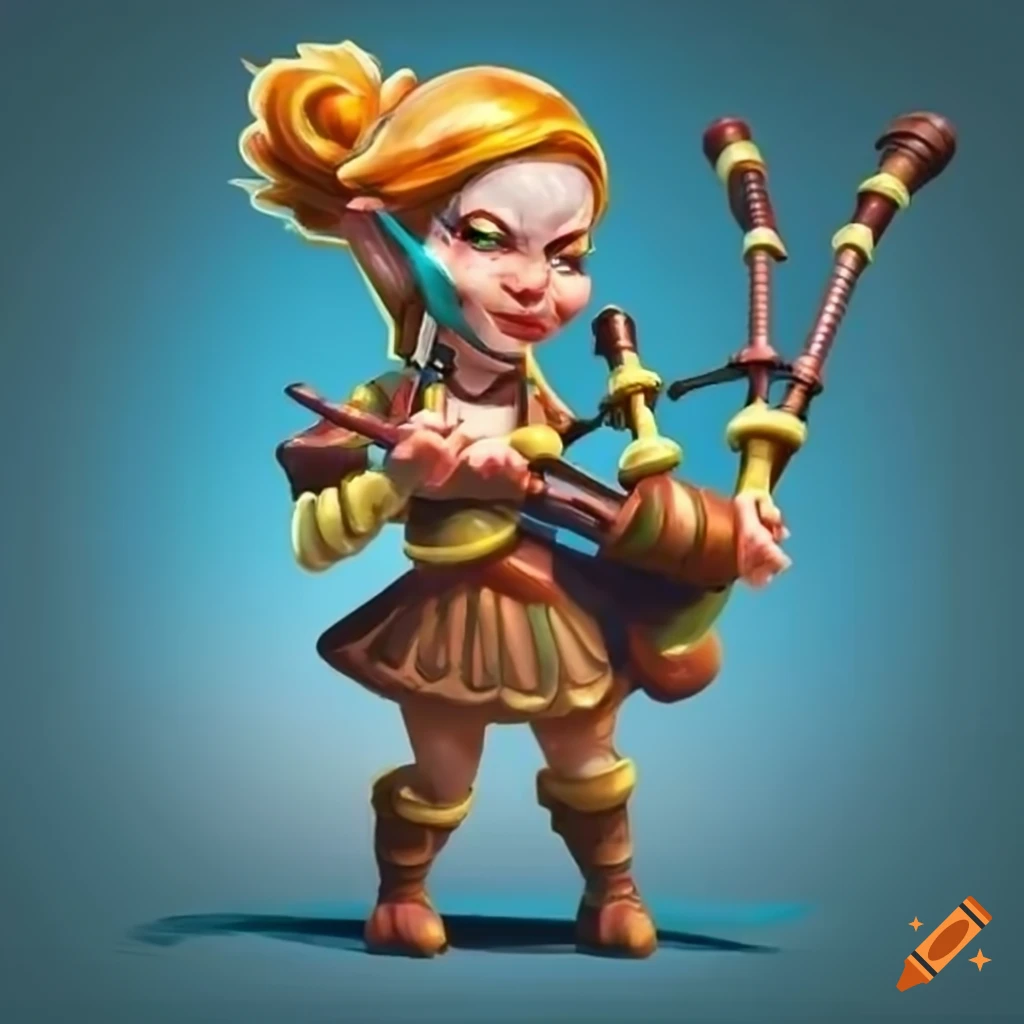 Image of a female dwarf playing bagpipes on Craiyon