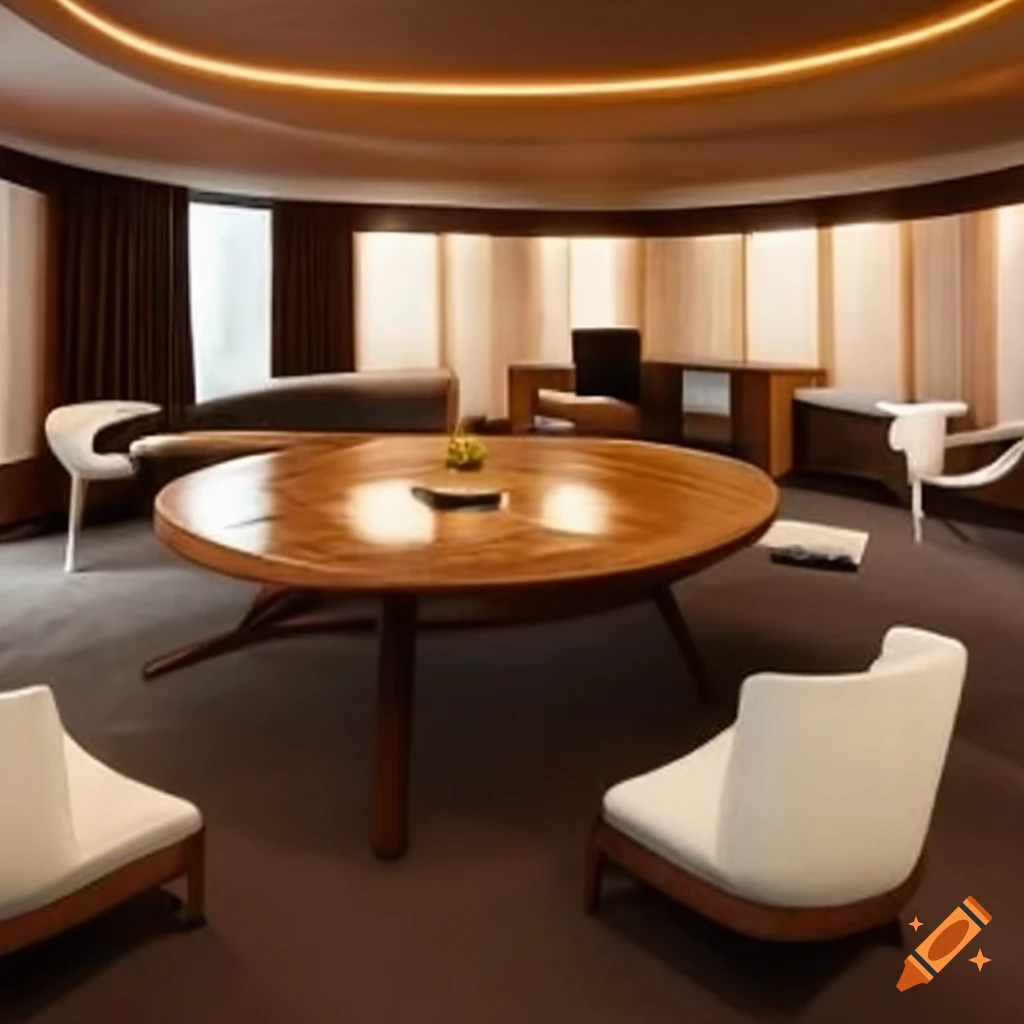 Modern hotel manager office with marble desk and cozy velvet chairs on ...