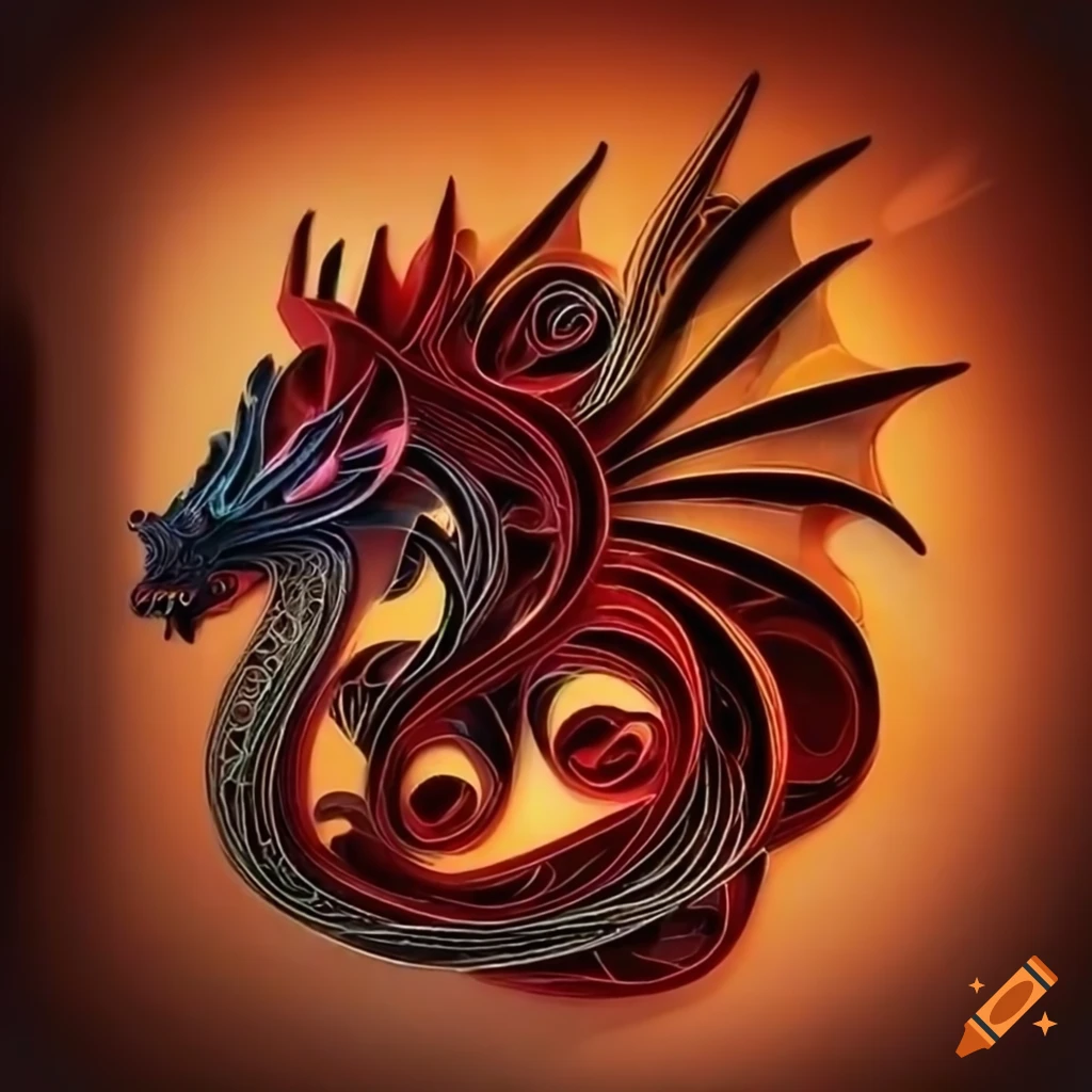Quilling art of a dragon with horns on Craiyon