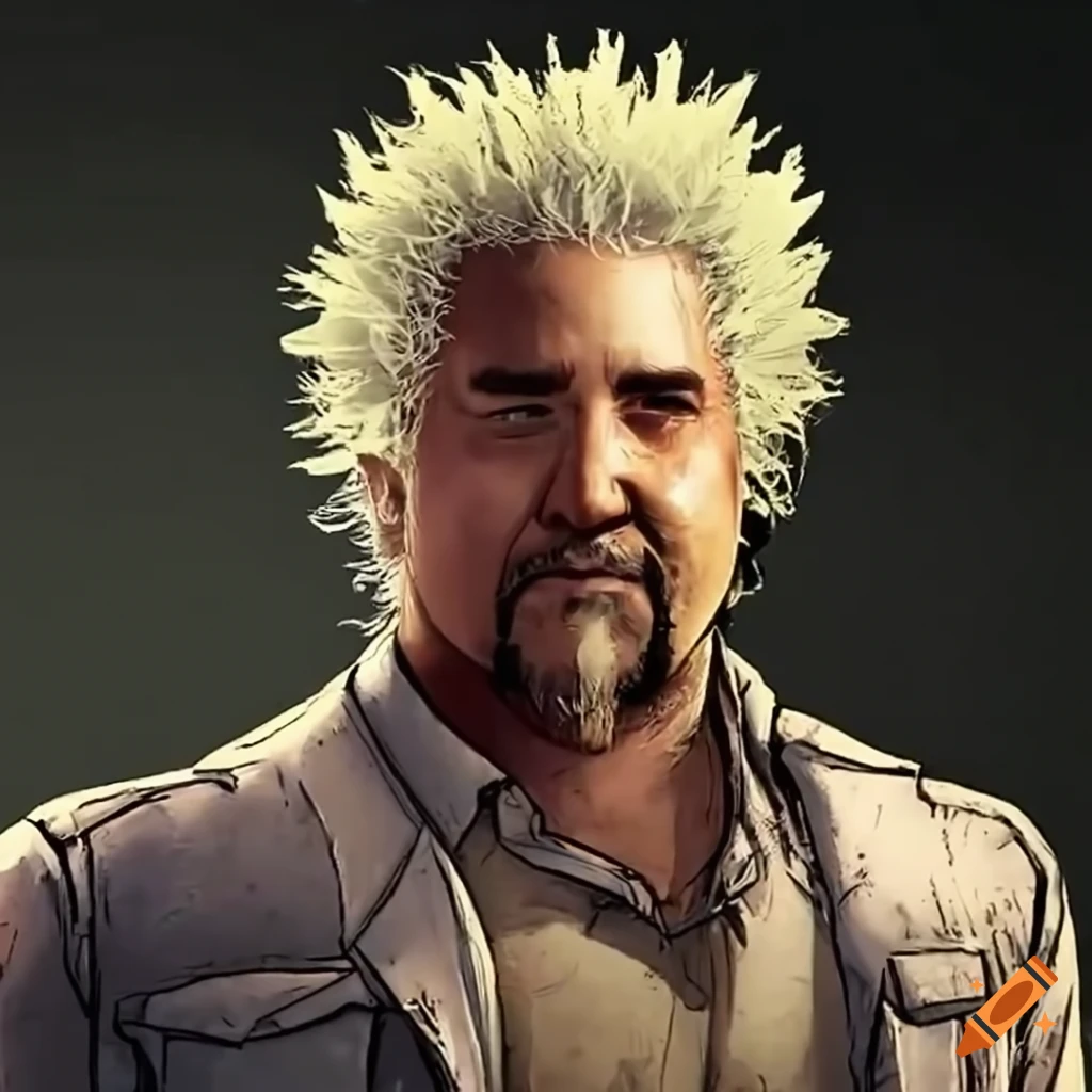 Artwork of guy fieri as a survivor in the walking dead video game